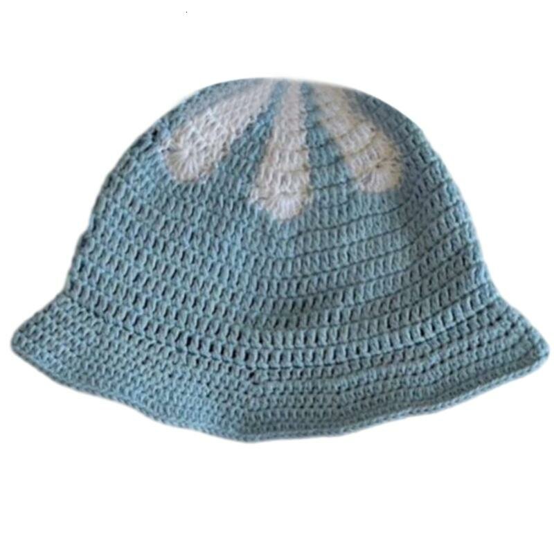 Цветной вязаный пляжный котелок, сине-белый цветок