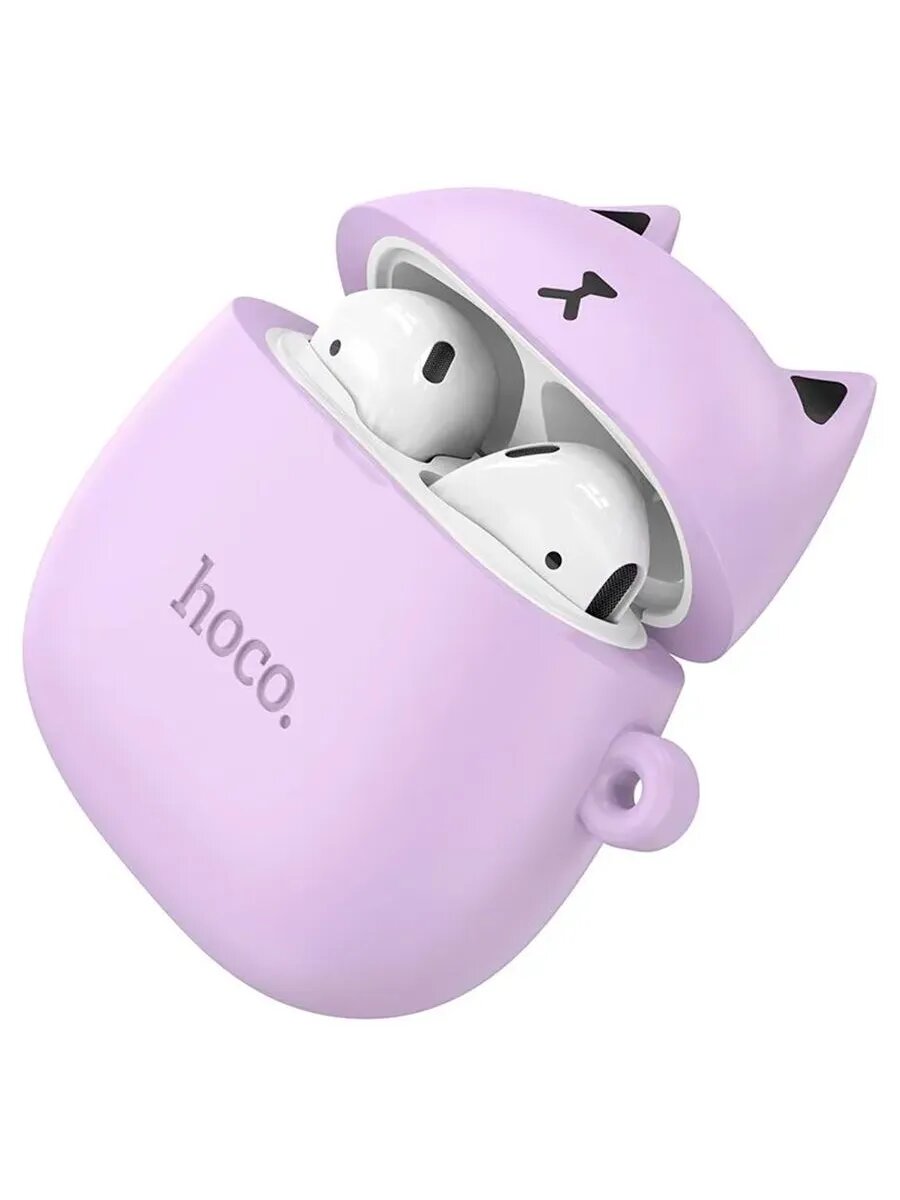 Наушники Bluetooth Hoco EW45, в кейсе c чехлом в виде кошки, сенсорные, цвет лиловый / беспроводные