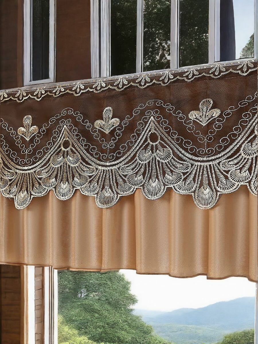 Ламбрекен портьера 400х30 см крепление Липучка светло-коричневый