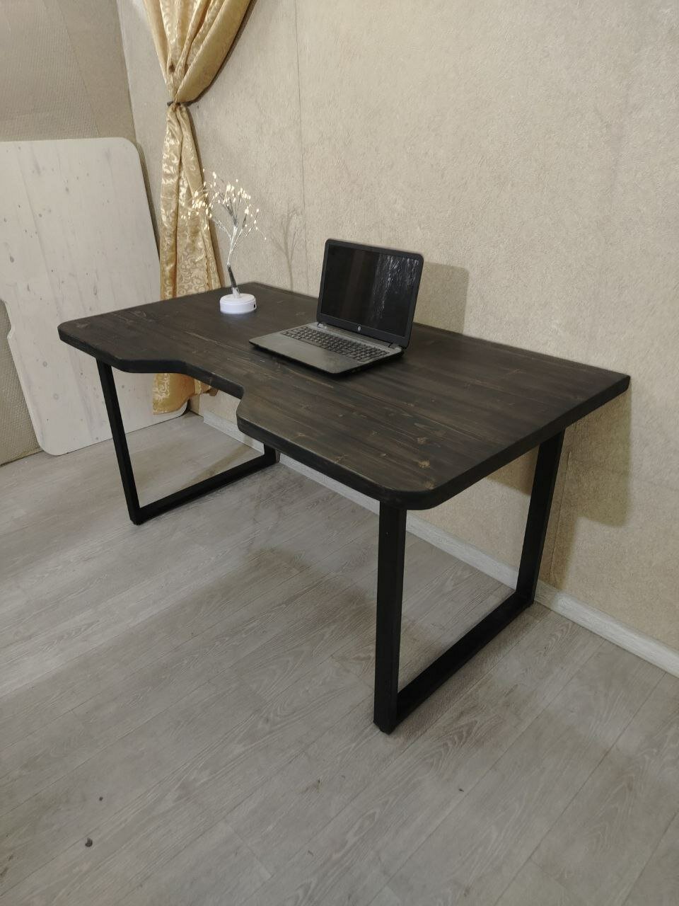 Компьютерный стол, стиль лофт, 80x150 см, черный, массив дерева