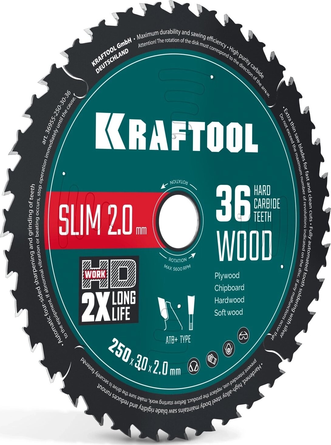 Диск пильный по дереву KRAFTOOL Slim wood cut 250 х 30 x 2.0 мм, 36Т