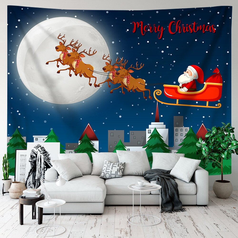 Картина в стиле мультфильма с Санта-Клаусом для рождественского декора из полиэстера, современный и простой стиль, Размер A - 130*150