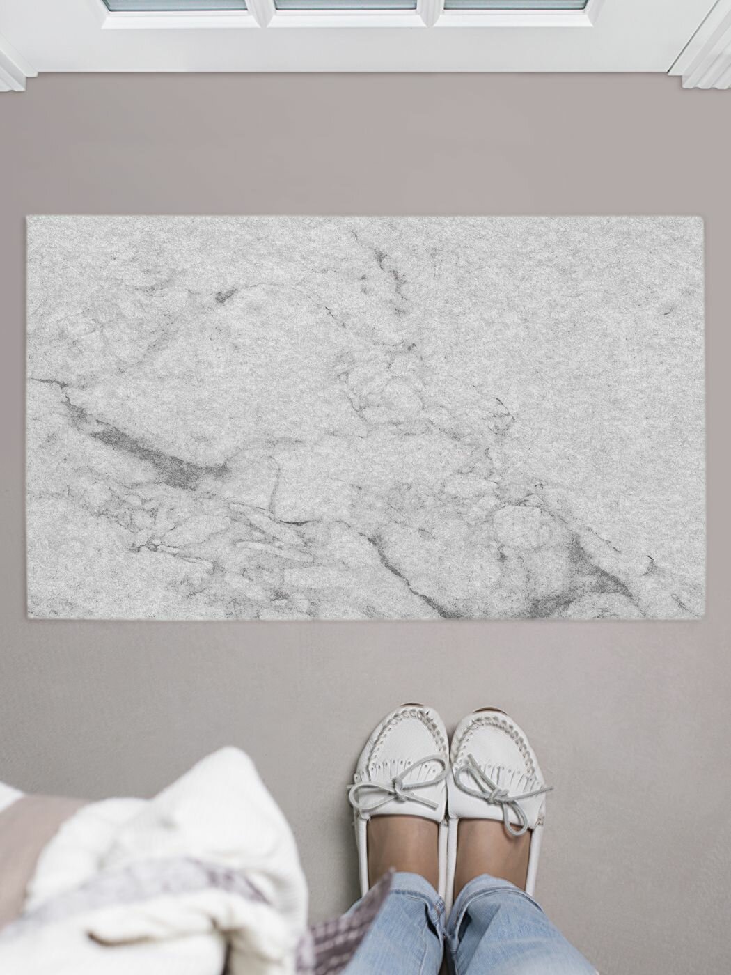 Коврик придверный в прихожую с принтом "Серый мрамор" 45 на 75 см , JoyArty