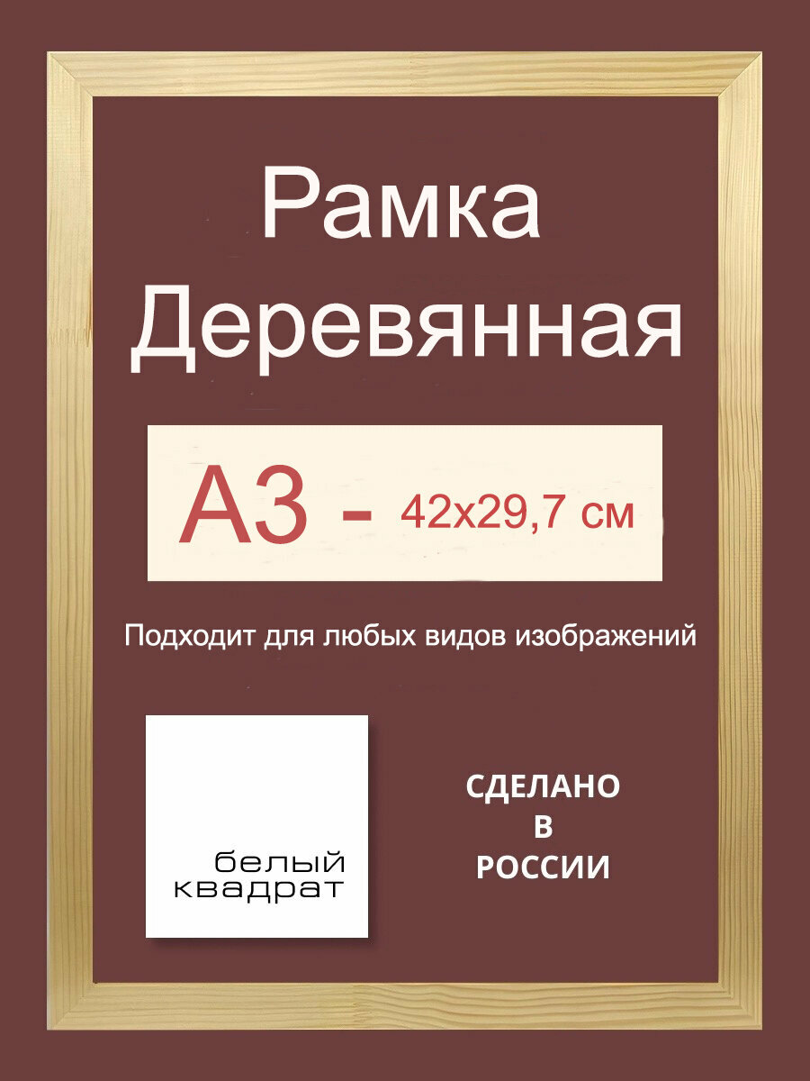 Багетная рама А3 из Дерева, с орг. стеклом и задником, а так же подвесной фурнитурой - Профиль: 30 мм