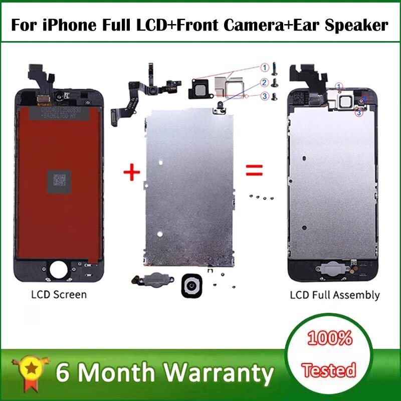 Сменный ЖК-дисплей AAA +++ для iPhone 6, 6S, 5S, 5C, SE, 7 Plus, 8 Plus, SE2, полный экран с камерой и кнопкой возврата SE2 TrueTone White