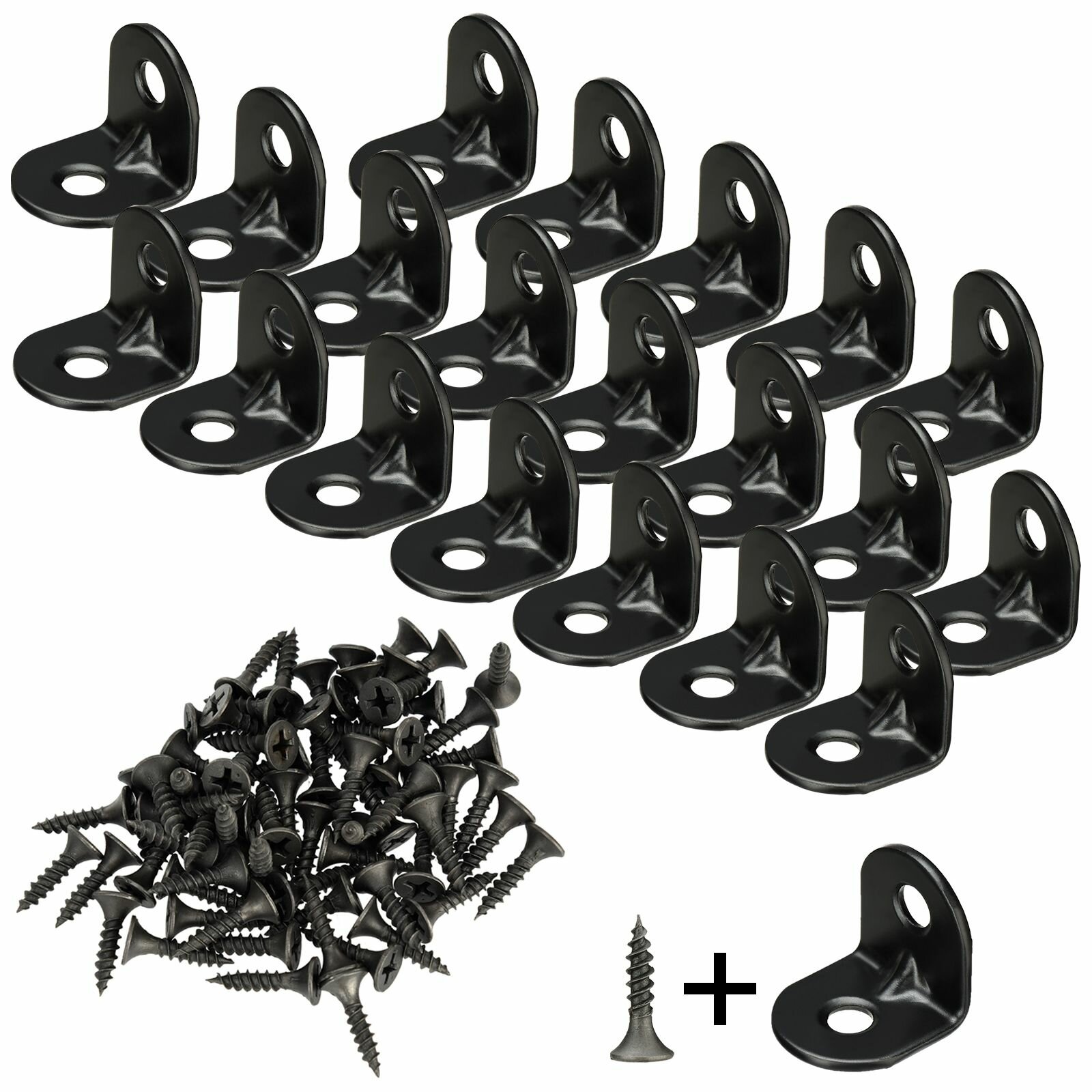 20 угловых кронштейнов 20x20x16 мм, черные