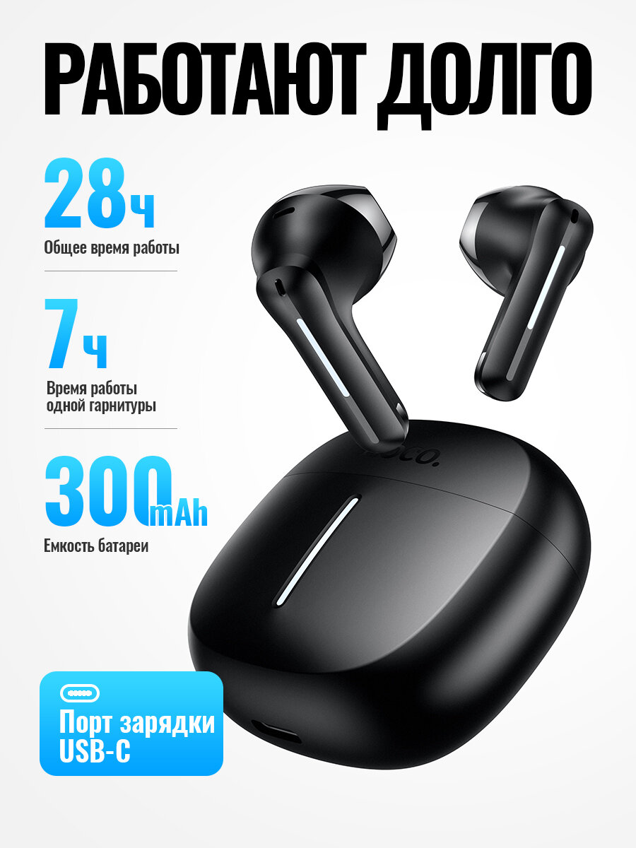 Беспроводные наушники hoco EQ33 с Bluetooth 5.4, поддержкой приложения и холловским переключателем, черный