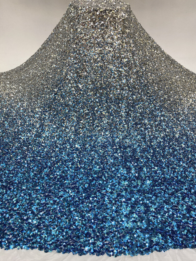 Новая пенная вышивка, растягивающаяся сетка 5 мм, градиентная двухцветная вышивка с пайетками, женская блузка, вечернее платье, модная ткань с бисером