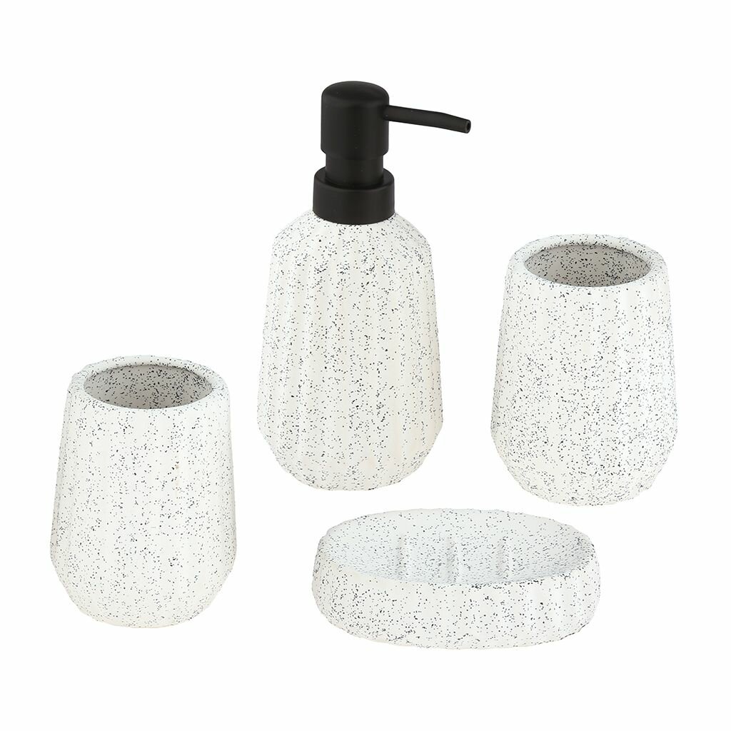 Набор д/ванной 4пр "Риф" дозатор/мыльница/стакан-2шт керамика шамот, белый меланж