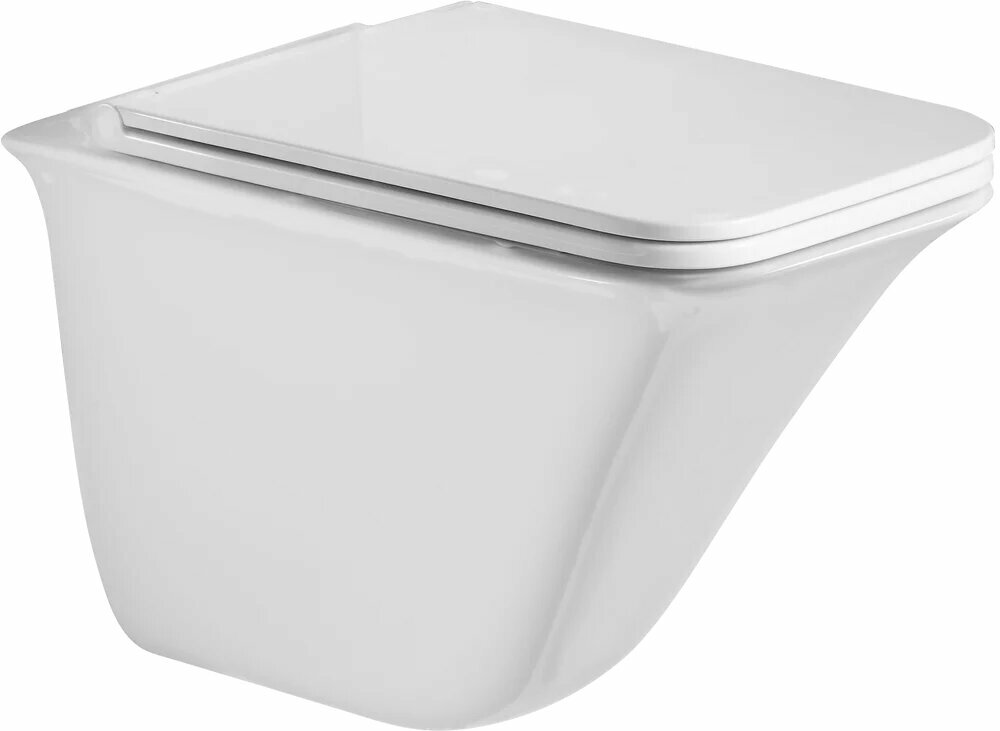 Унитаз подвесной Weltwasser WW SK WW SK Rotbach 004GL-WT с микролифтом, безободковый, без бачка, антивсплеск, фаянсовый, белый, прямоугольный, сиденье для унитаза в комплекте