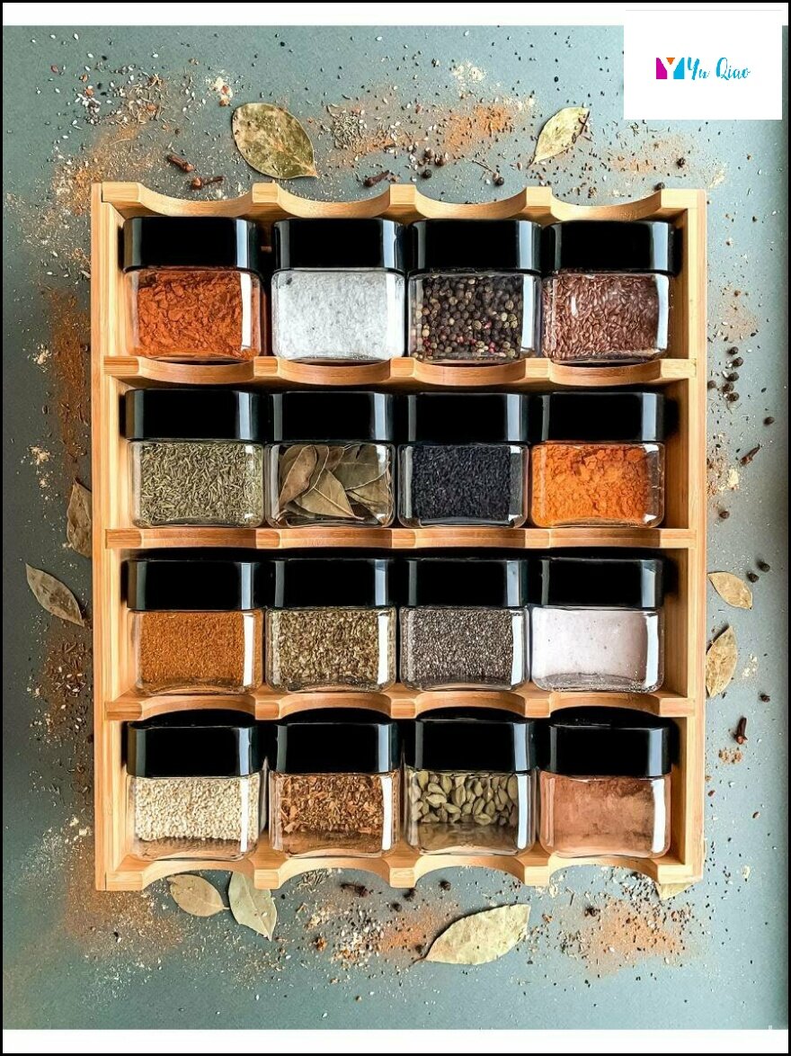 Набор баночек для специй и приправ на подставке / Органайзер для специй / Полка-держатель для специй бамбуковая