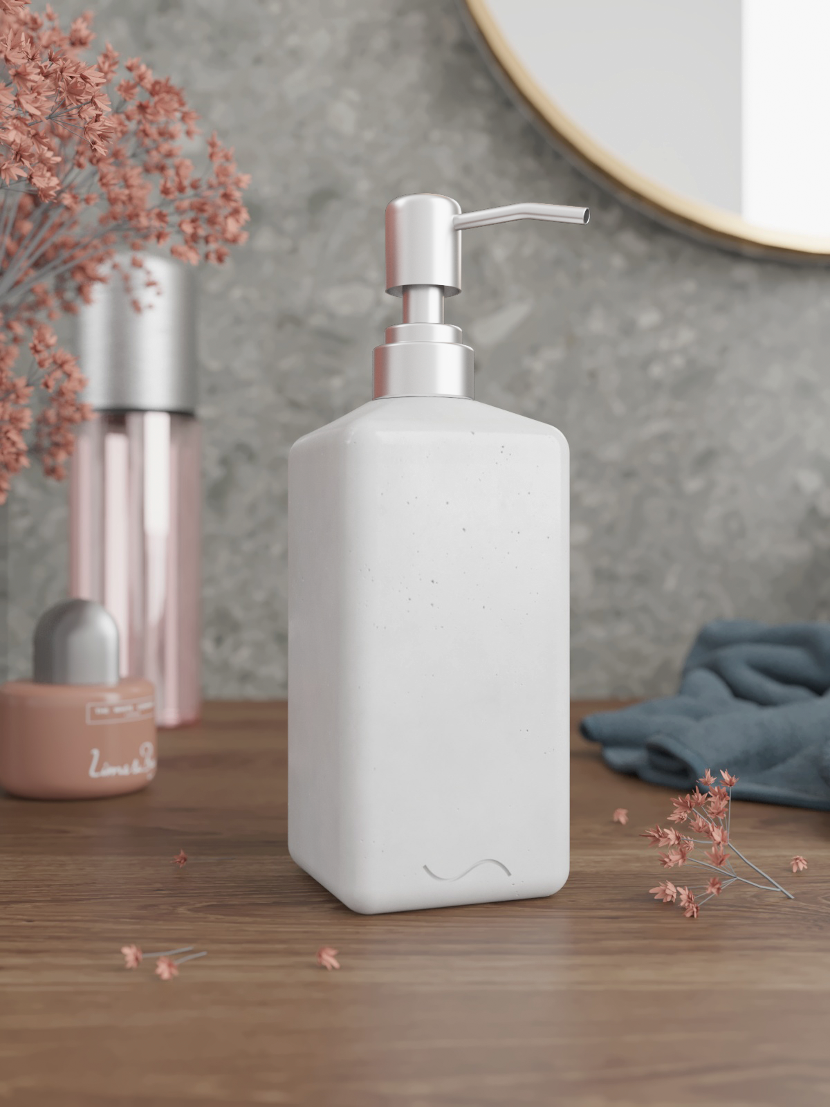 Дозатор для жидкого мыла Emily Slim с металлической помпой, бетон 250 мл, белый глянцевый