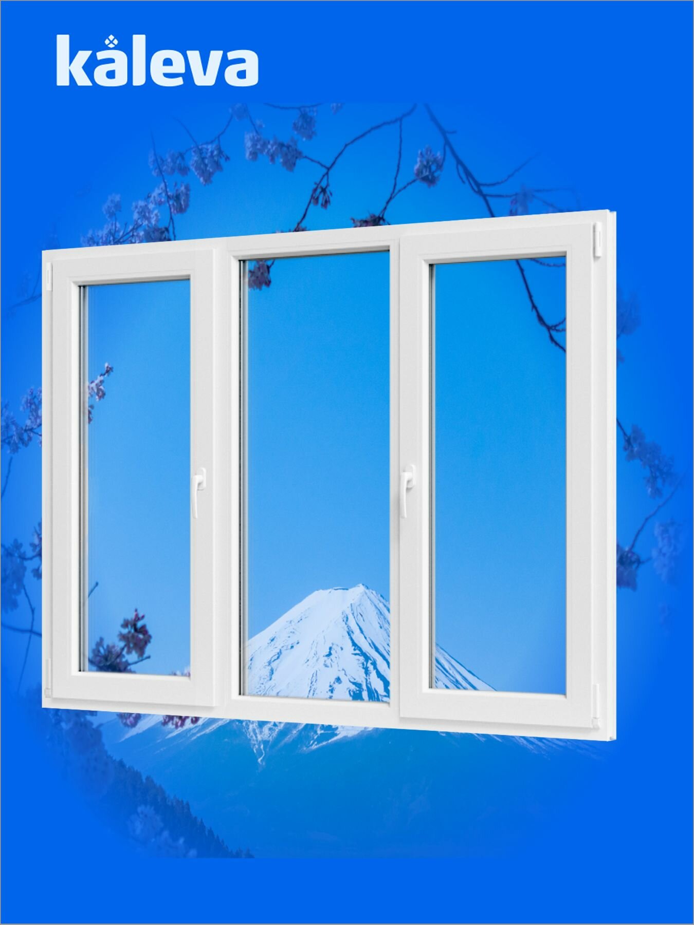 Окно ПВХ Kaleva 103х173 см 3-створчатое пов левая глухая пов-откидная правая двухкамерный энергосберегающий стеклопакет