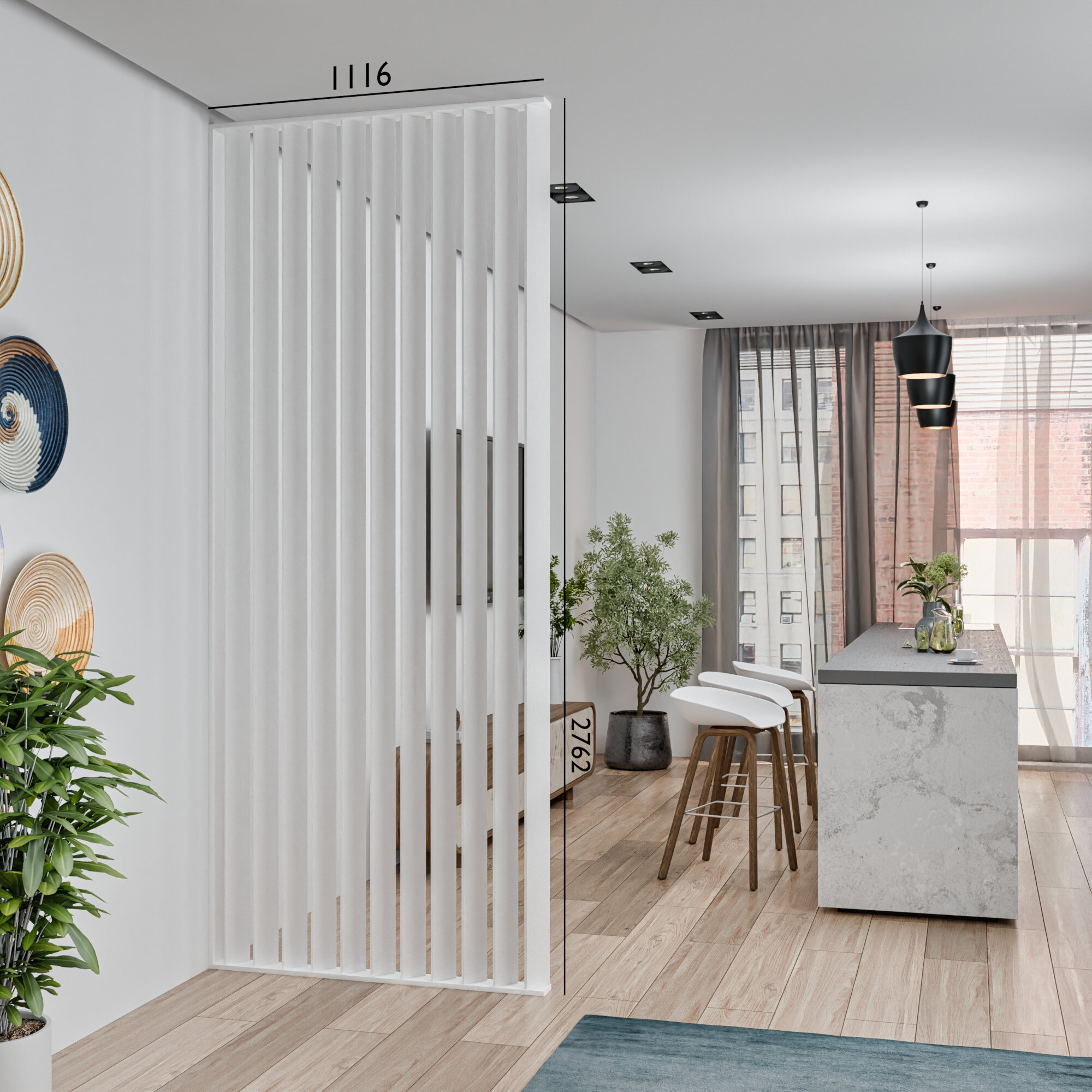 Реечная перегородка для зонирования детской 112 см, ЛДСП, белый