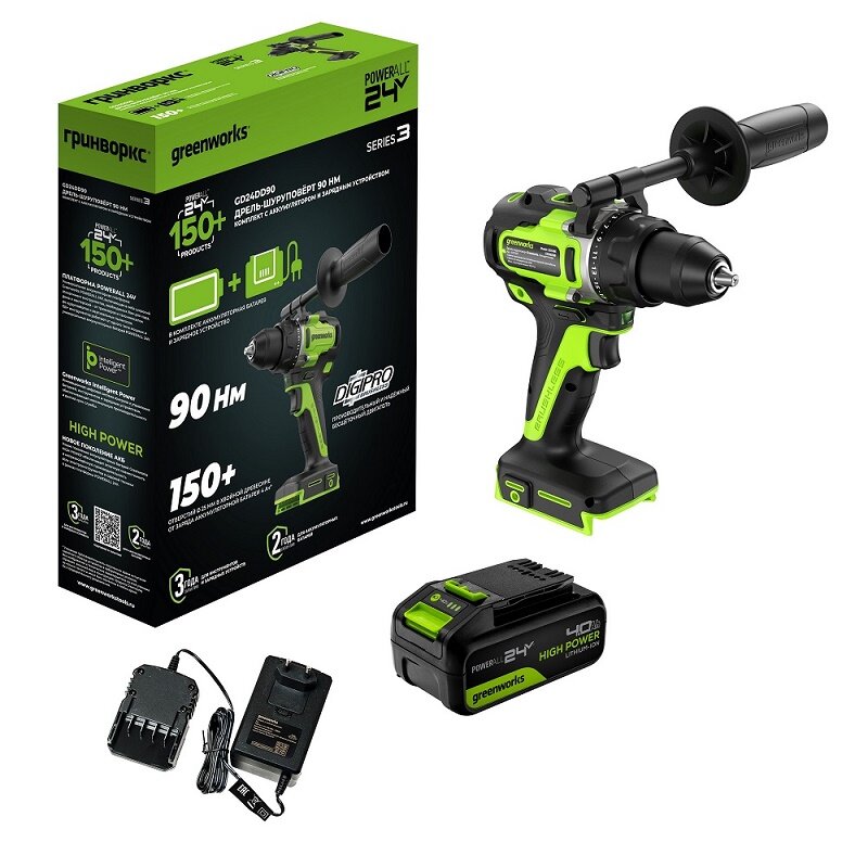 Шуруповерт аккумуляторный GREENWORKS GD24DD90
