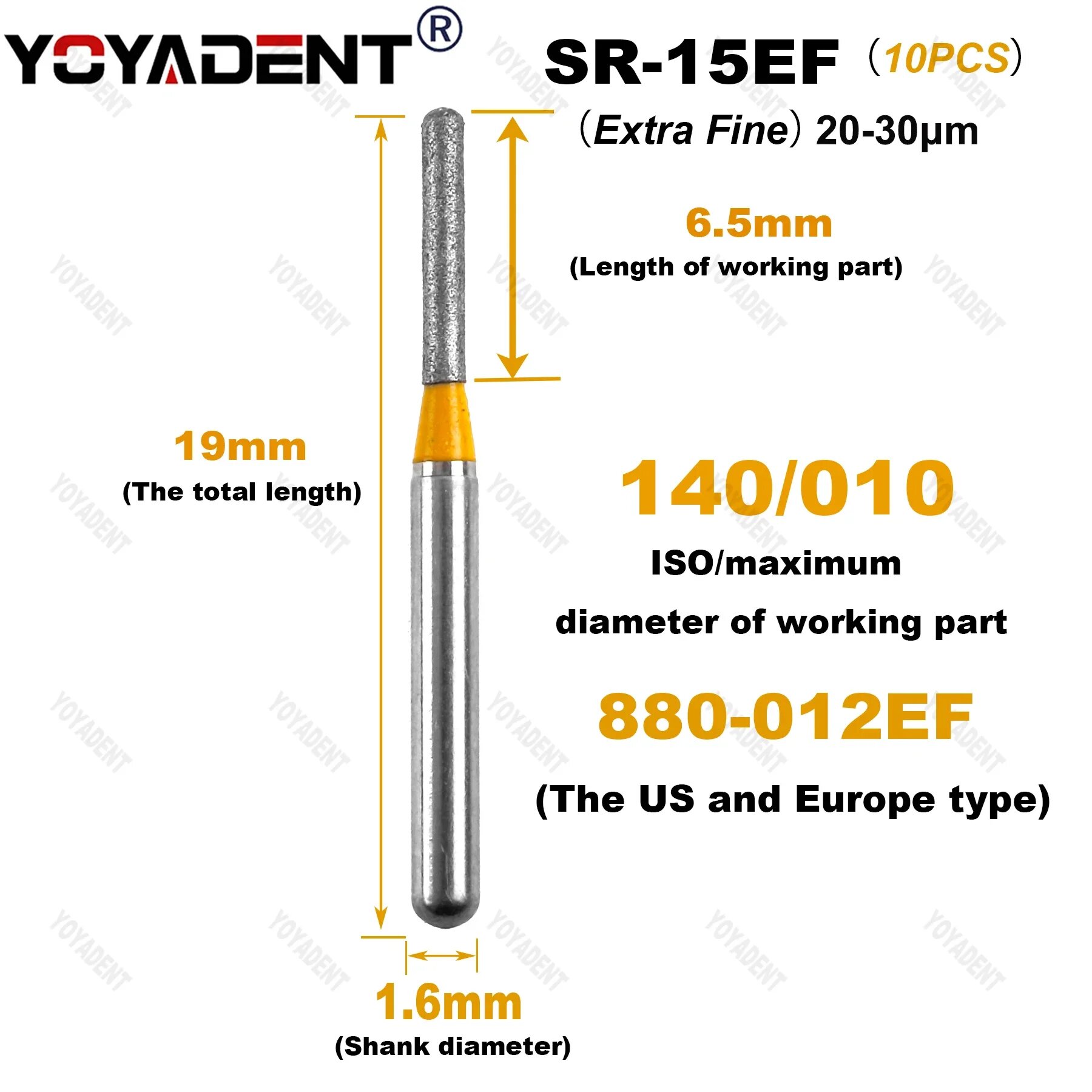 Алмазные стоматологические боры YOYADENT 1,6 мм