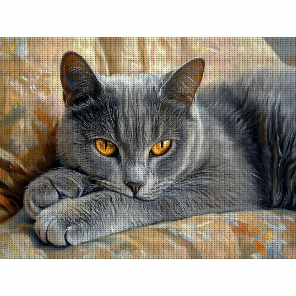 Наборы для вышивки, 30x40cm, 14CT принт, набор для вышивки крестом, "Кот на диване"