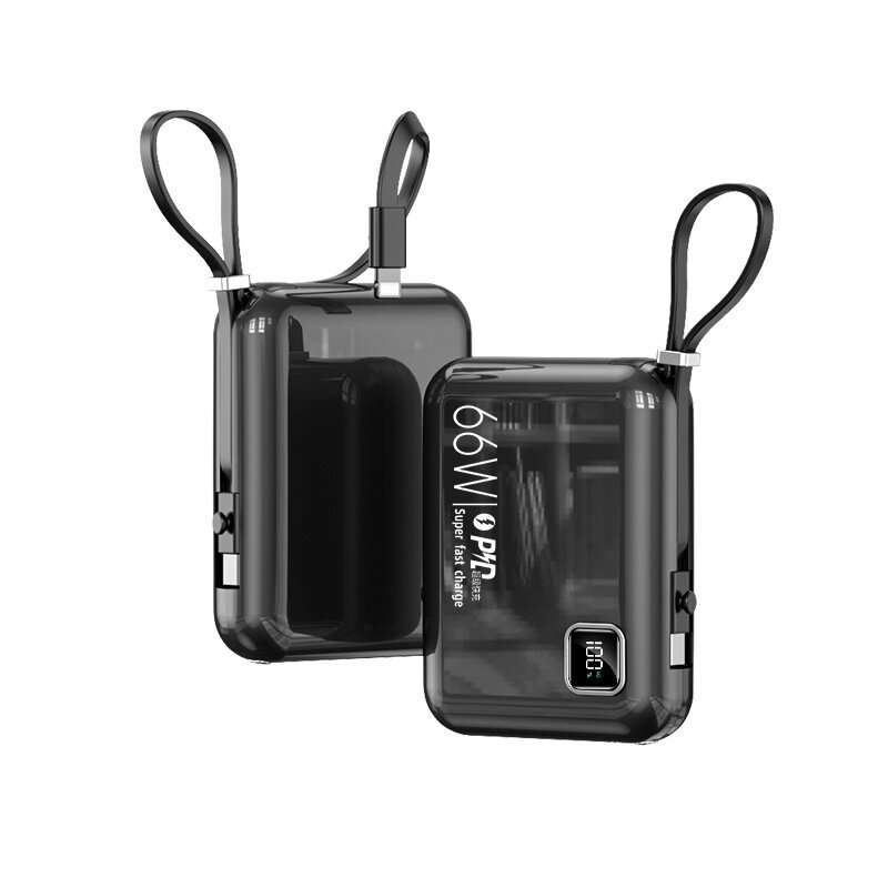 Оптовая продажа мини-пауэрбанка на 20000 мАч со встроенным кабелем, компактный и портативный, супербыстрая зарядка 66 Вт, портативный источник питания для совместного использования.