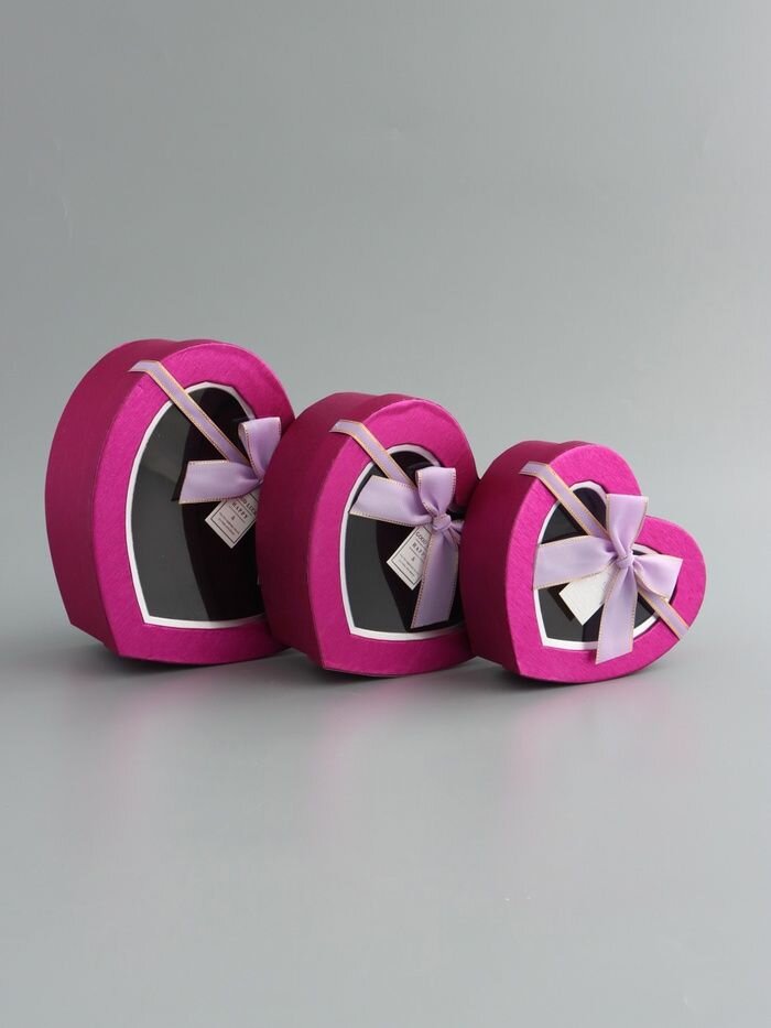 Набор подарочных коробок 3 в 1 сердца, фуксия, 22 20 9; 18.5 17 7.5; 1 6 14 6 см