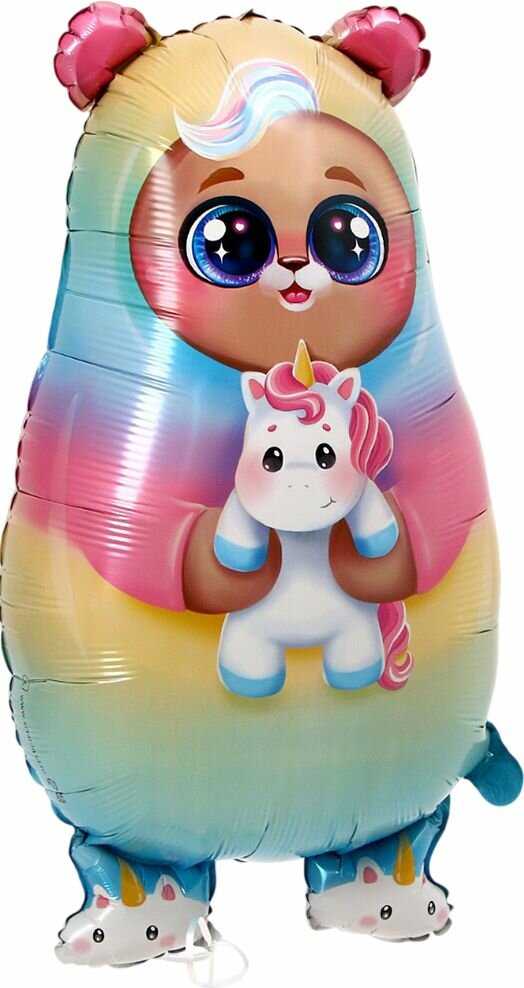 Воздушные шары-фигуры фольгированные "Мишка-единорог" 31" для девочки, фигурные с рисунком, надувные воздушные шарики из фольги для наполнения гелием или воздухом, набор для праздника 50 штук
