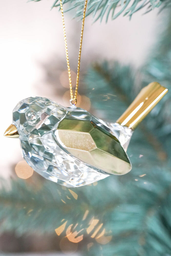 Ёлочное украшение хрустальная птичка, акрил, прозрачно-золотистая, 6 см, Forest Market 162715