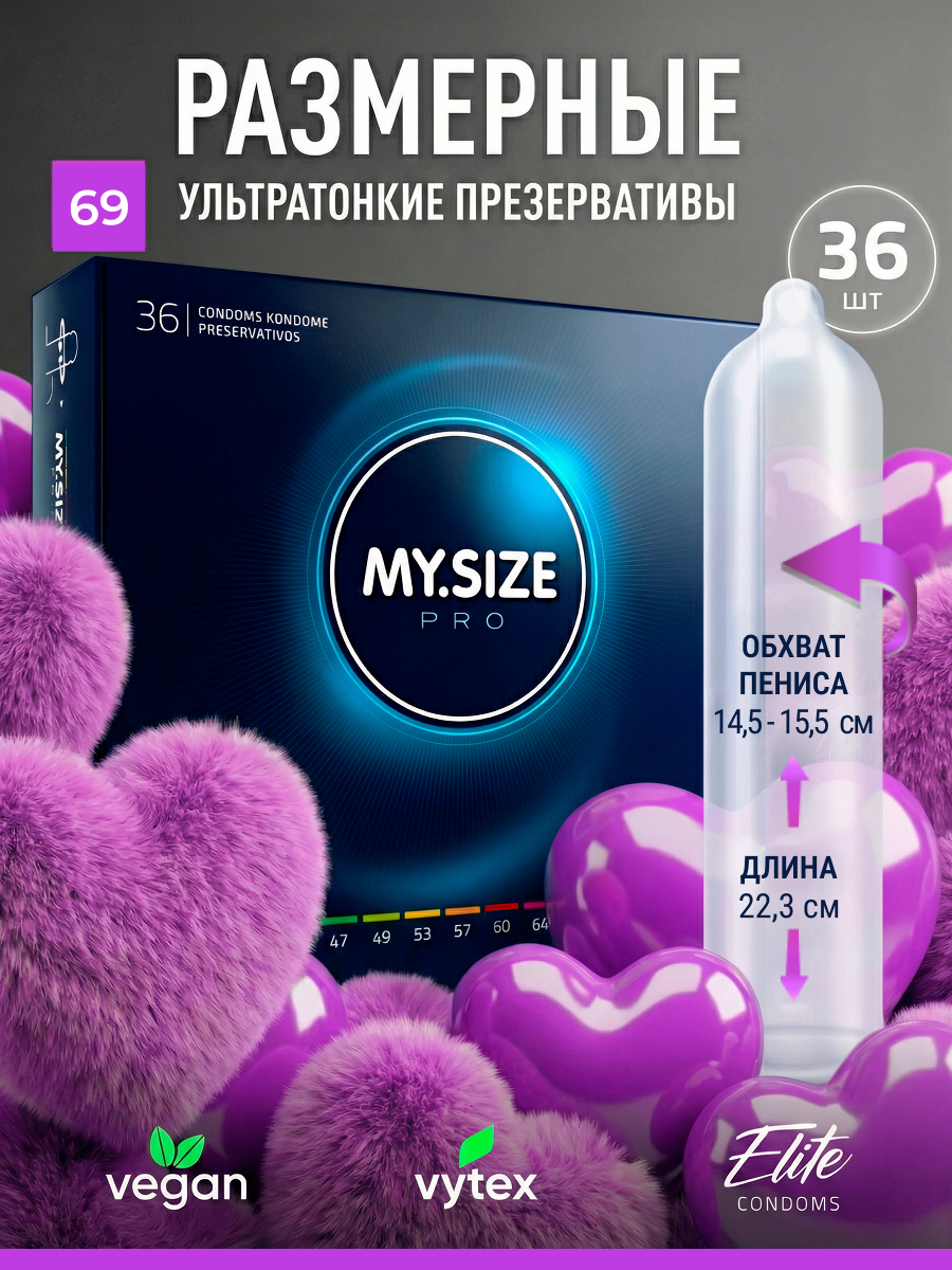 Презервативы MY SIZE 69, увеличенный размер XXL, силиконовая смазка, 36шт.