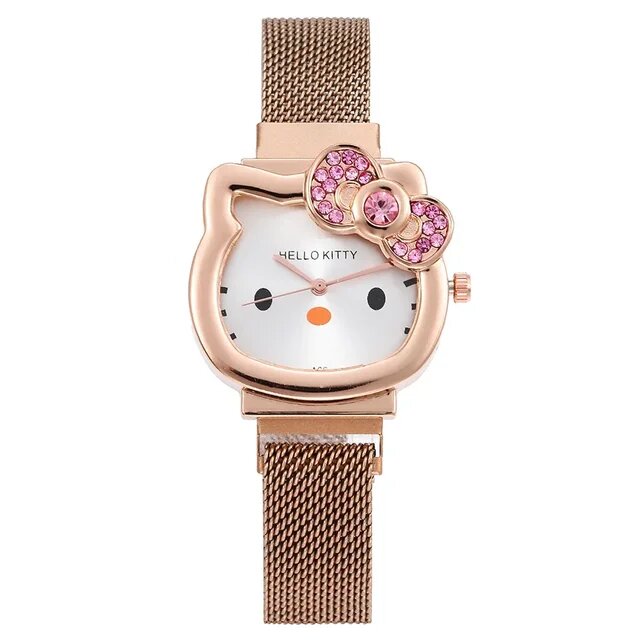 Часы с мультяшным персонажем Hello Kitty, милые модные часы для школьниц, кварцевые наручные часы с бантиком, рождественский подарок для девочки.