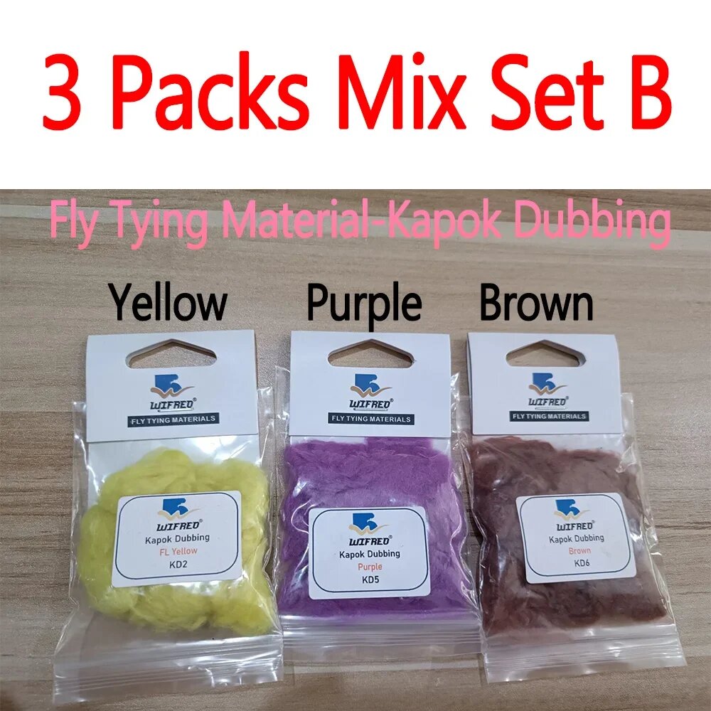 Капок дубляж для вязания мух, 3Packs Mix Set B