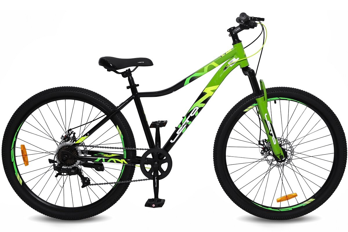 Велосипед 27,5" LETO ALMA, сталь, рама 16", 7-ск, черный/зеленый, на рост 150-175см
