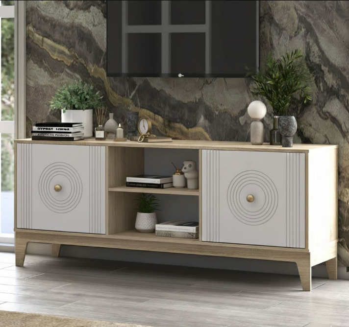 Комод-тумба Адриана с открытыми полками (178,3х45х72,6 см), Дуб сонома/Белый софт