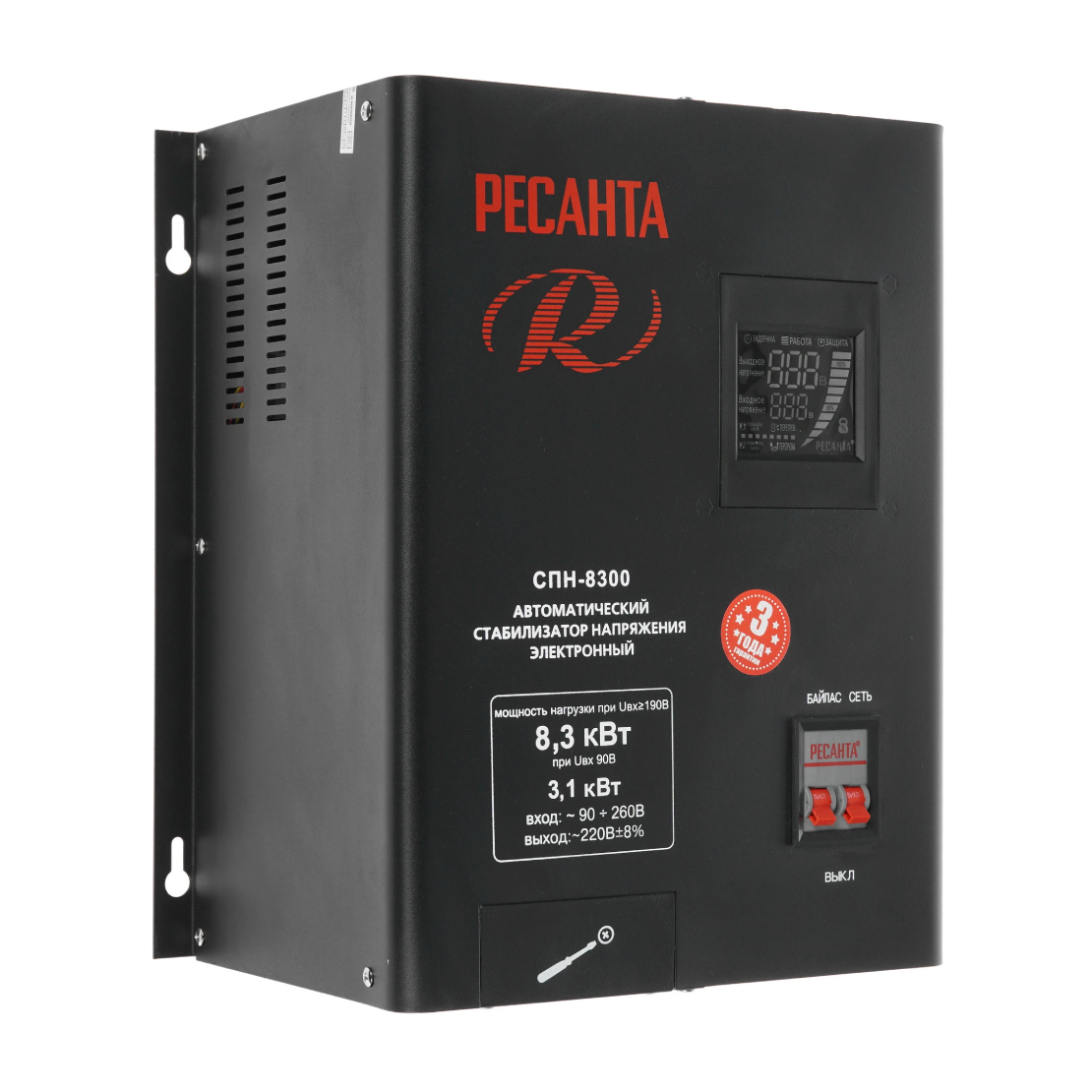 Стабилизатор напряжения Ресанта СПН- 8300, релейный, цифровой, 8300 ВА, LCD-дисплей, черный