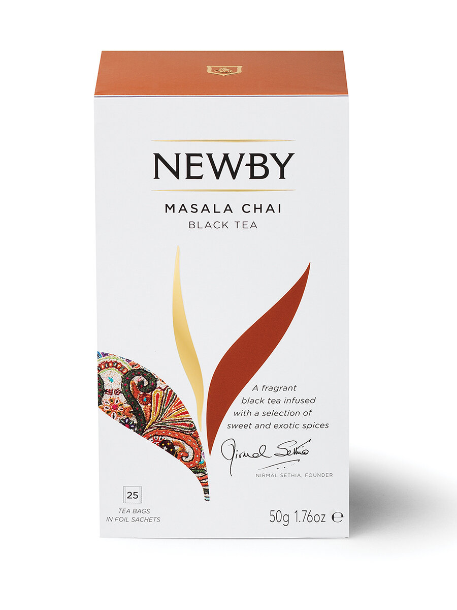 Newby "Масала Чай", черный чай с имбирем, кардамоном и корицей, 25 пакетиков