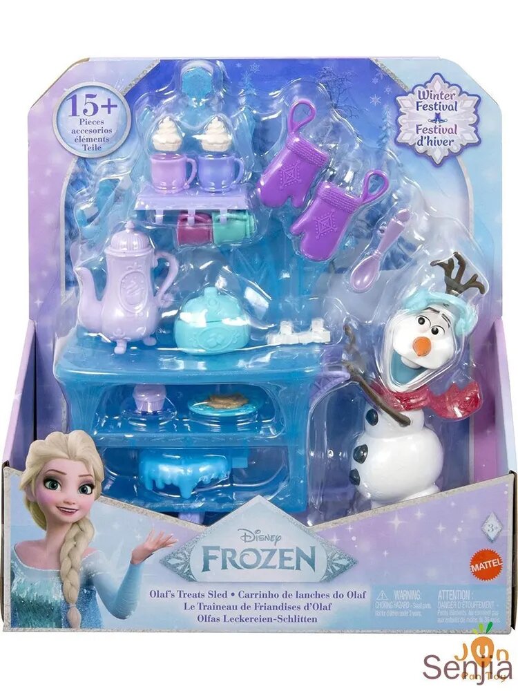 Диснеевская принцесса Mattel Disney Frozen Olaf s Treats Sled Playset JBG55/ Детский игрушечный набор для катания на санках с куклами snow treasure и аксессуарами, подходит для детей от 3 лет и старше