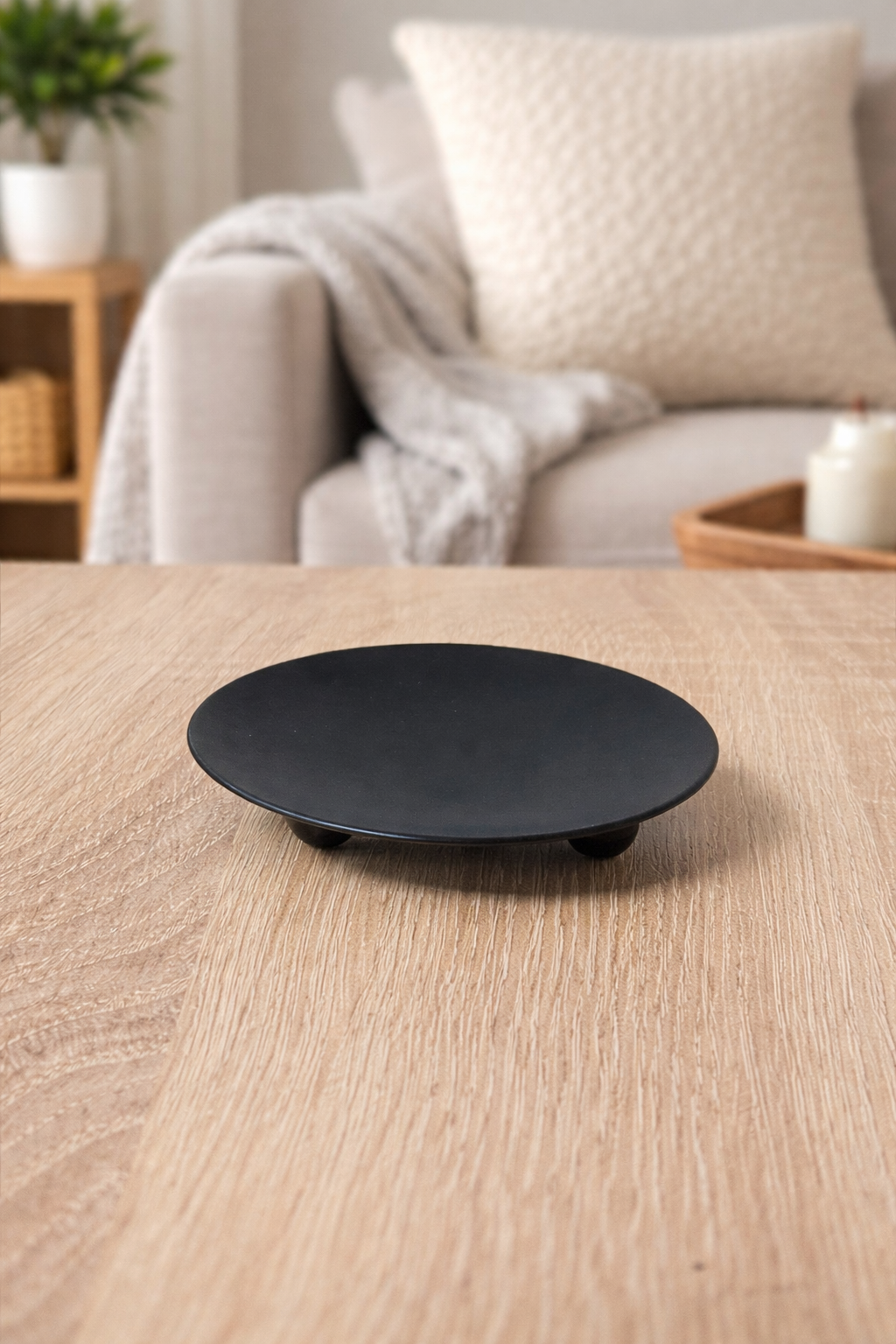 Подсвечник черный металлический круглый, декоративный подсвечник в стиле минимализм диаметр 10 см