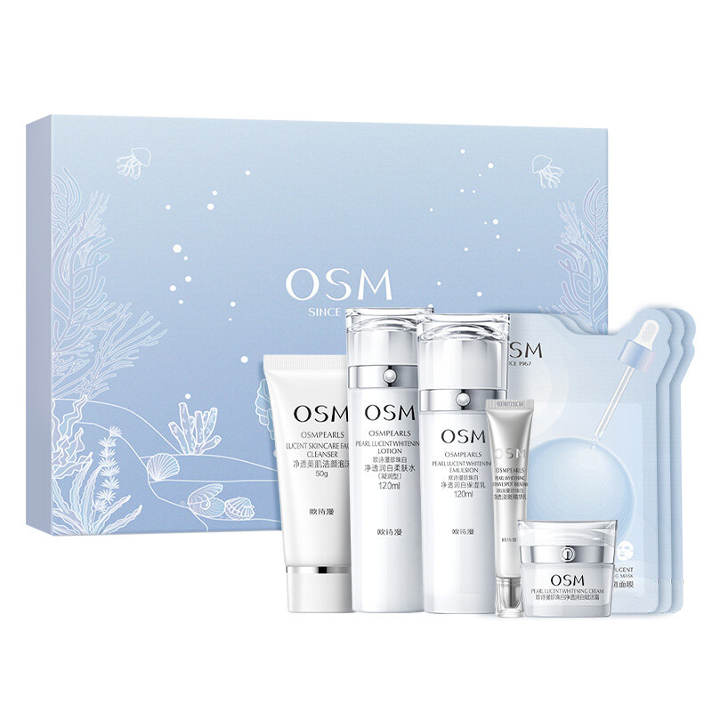 Увлажняющий бокс унисекс OSM Pearl White Pure Water Lotion Essence 9-Piece Gift Set, набор очищающих и увлажняющих кремов и масок для лица