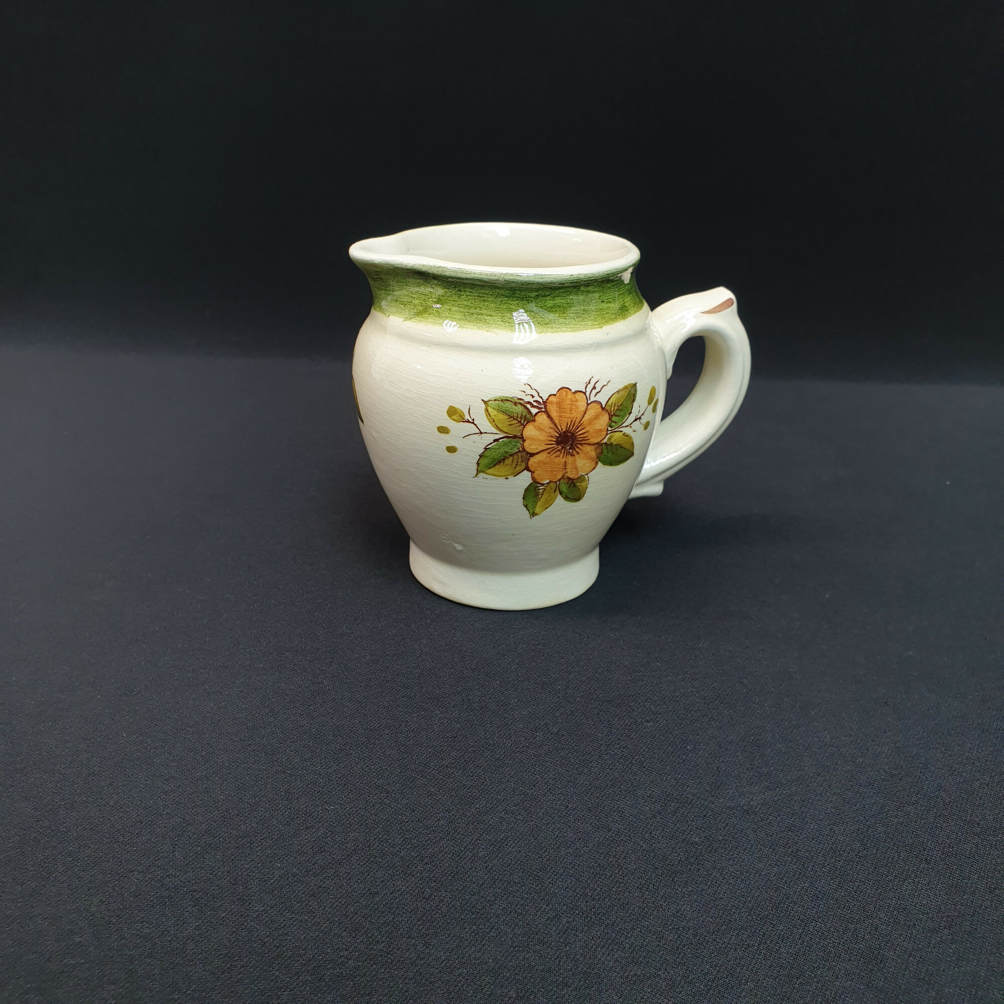 Винтажный молочник Конаково, обливная керамика роспись 350 мл, СССР