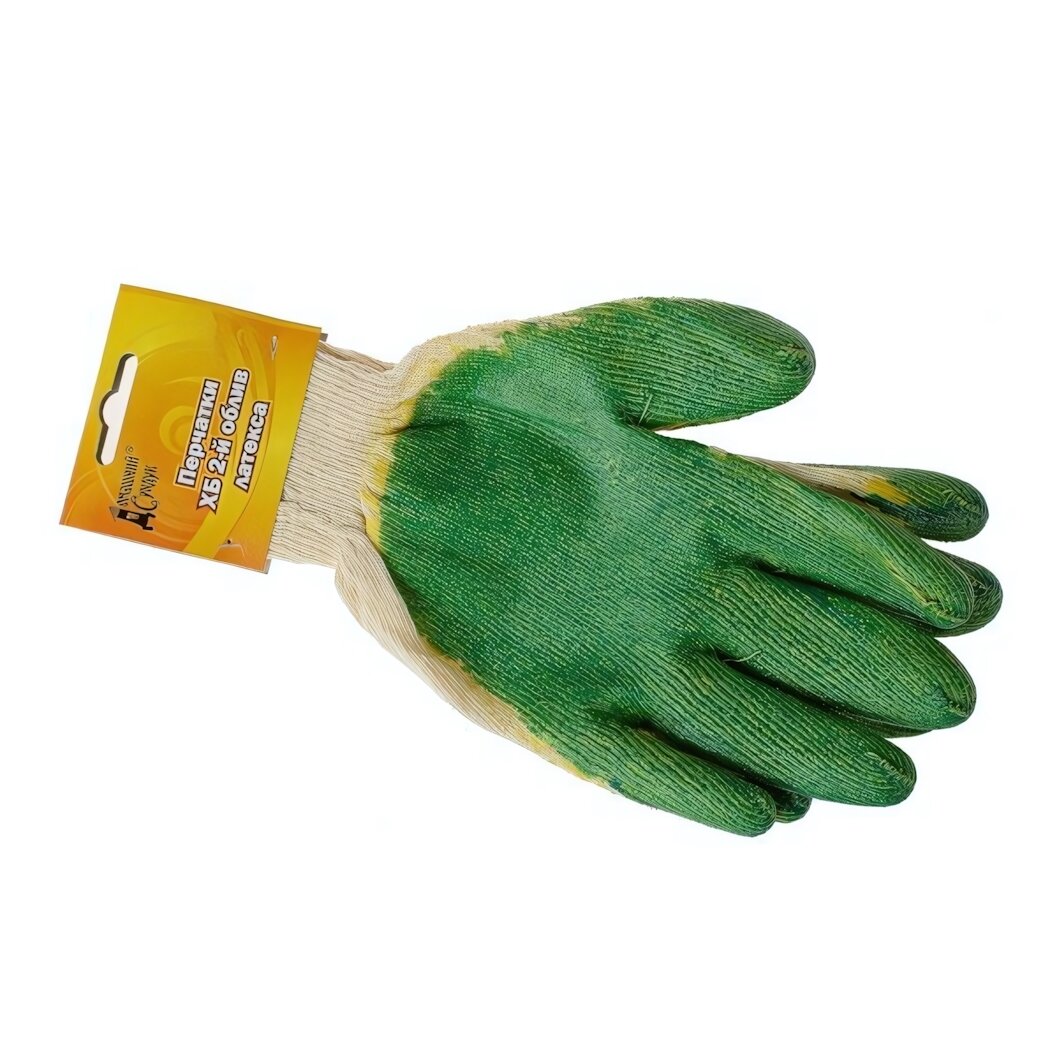 Перчатки хб домашний сундук, 2-й облив латекса, прочный захват, для работ и сада, цвет зеленый