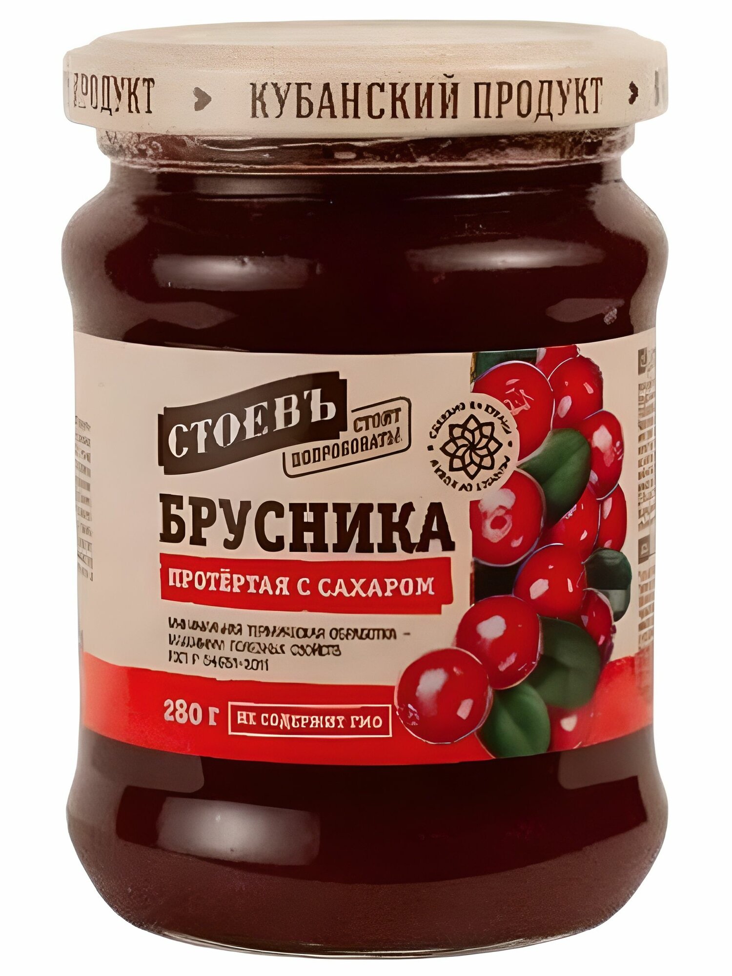 Брусника протертая с сахаром 280 грамм, 1 банка