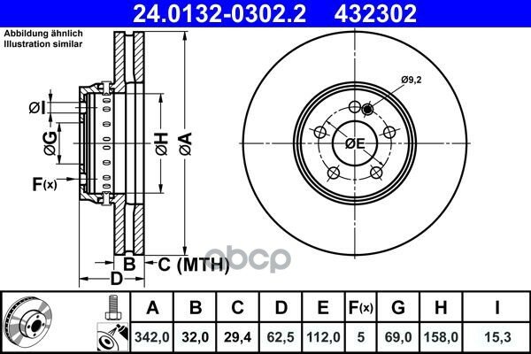 Диск тормозной MB GLS 200 4MATIC  Ate арт. 24-0132-0302-2