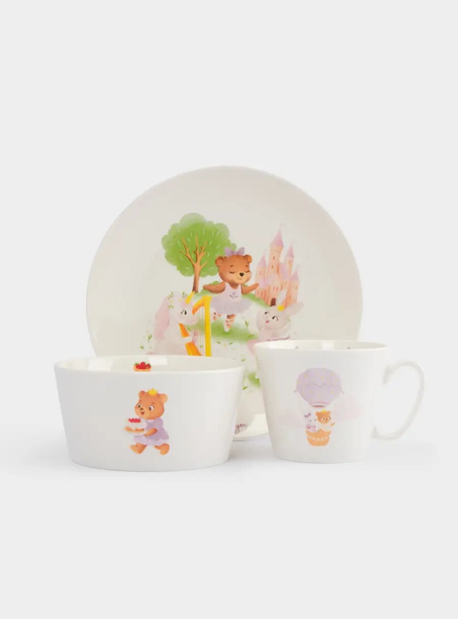 Набор посуды, детский, 1 перс, 3 пр, фарфор N, белый, Сказочные животные, Fabulous animals