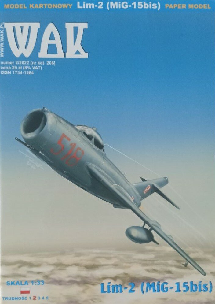 Сборная бумажная модель Истребитель МиГ-15бис - WAK №2/22 (журнал)