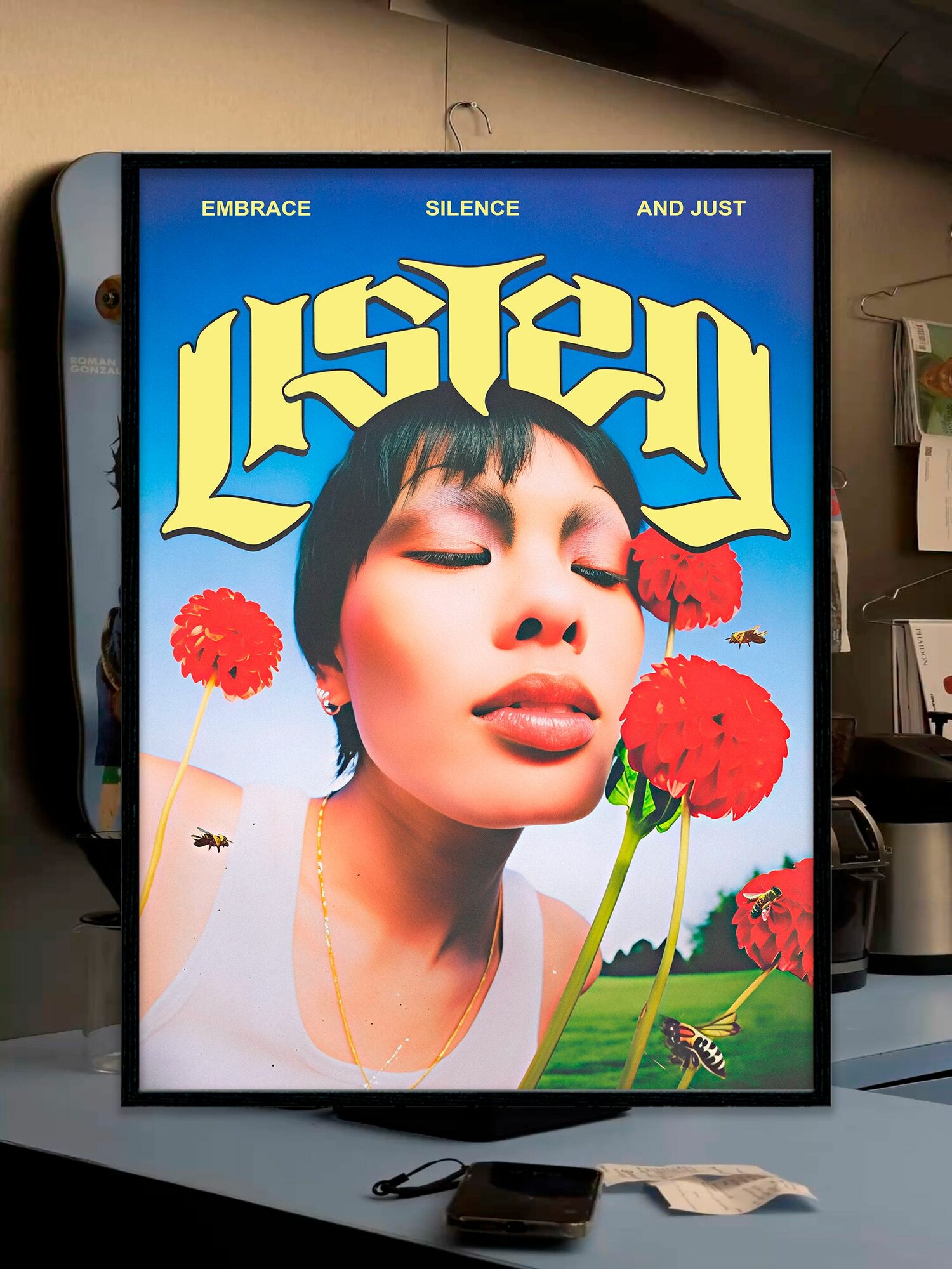 Интерьерный постер "Listen" в стиле pinterest, 30x40 см