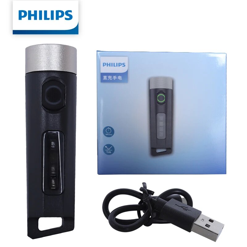 Фонарик Philips SFL1121 Mini LED 200 Лм С УФ-светом И Линейкой, Портативный Аварийный Фонарик-брелок, Перезаряжаемый Через Ty.