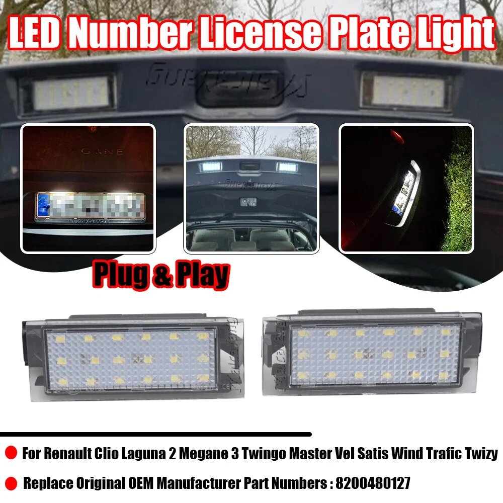 2 шт. светодиодная лампа освещения номерного знака для Renault Clio Espace Duster Laguna Logan Master Megane Trafic Clio Lagane