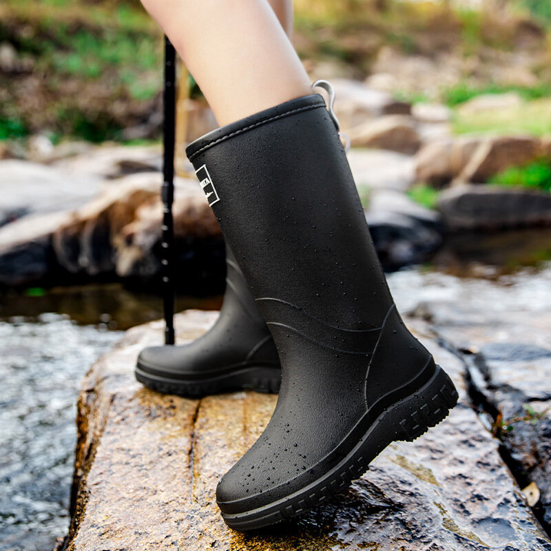 Модные женские резиновые сапоги до середины икры, нескользящие высокие водонепроницаемые сапоги для дождя, сапоги для воды, женские резиновые сапоги для мойки автомобилей. Размер обуви. EU:40