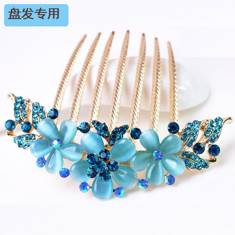 Заколка-гребешок "Нежность", металл/акрил, цвет голубой