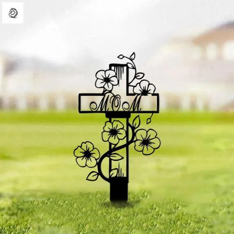 Металлический крест для сада 13х25 см черный. Садовая фигура украшение