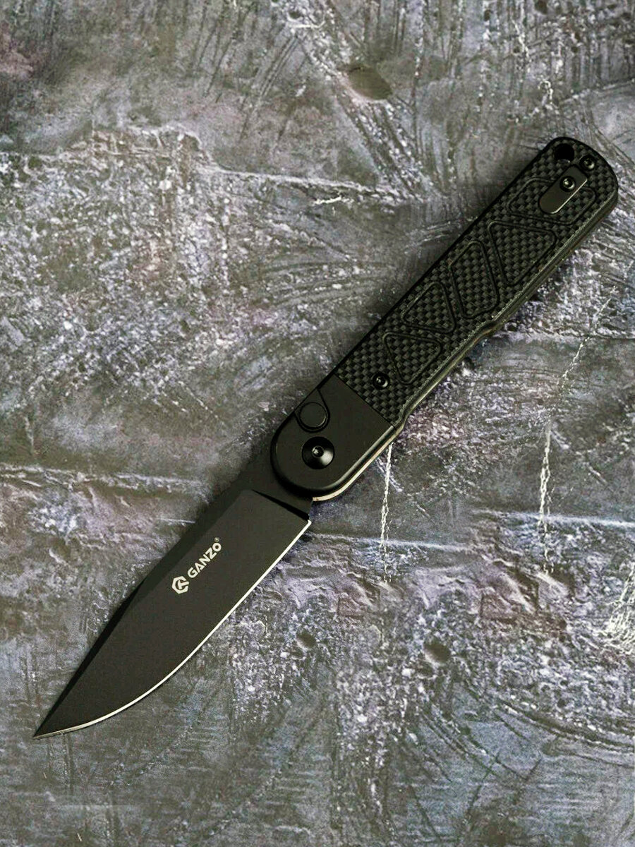 Нож Ganzo G767PT-BK складной черный клинок, EDC, нержавейка 9Cr14Mov, длина лезвия 8,7 см. рукоять G-10