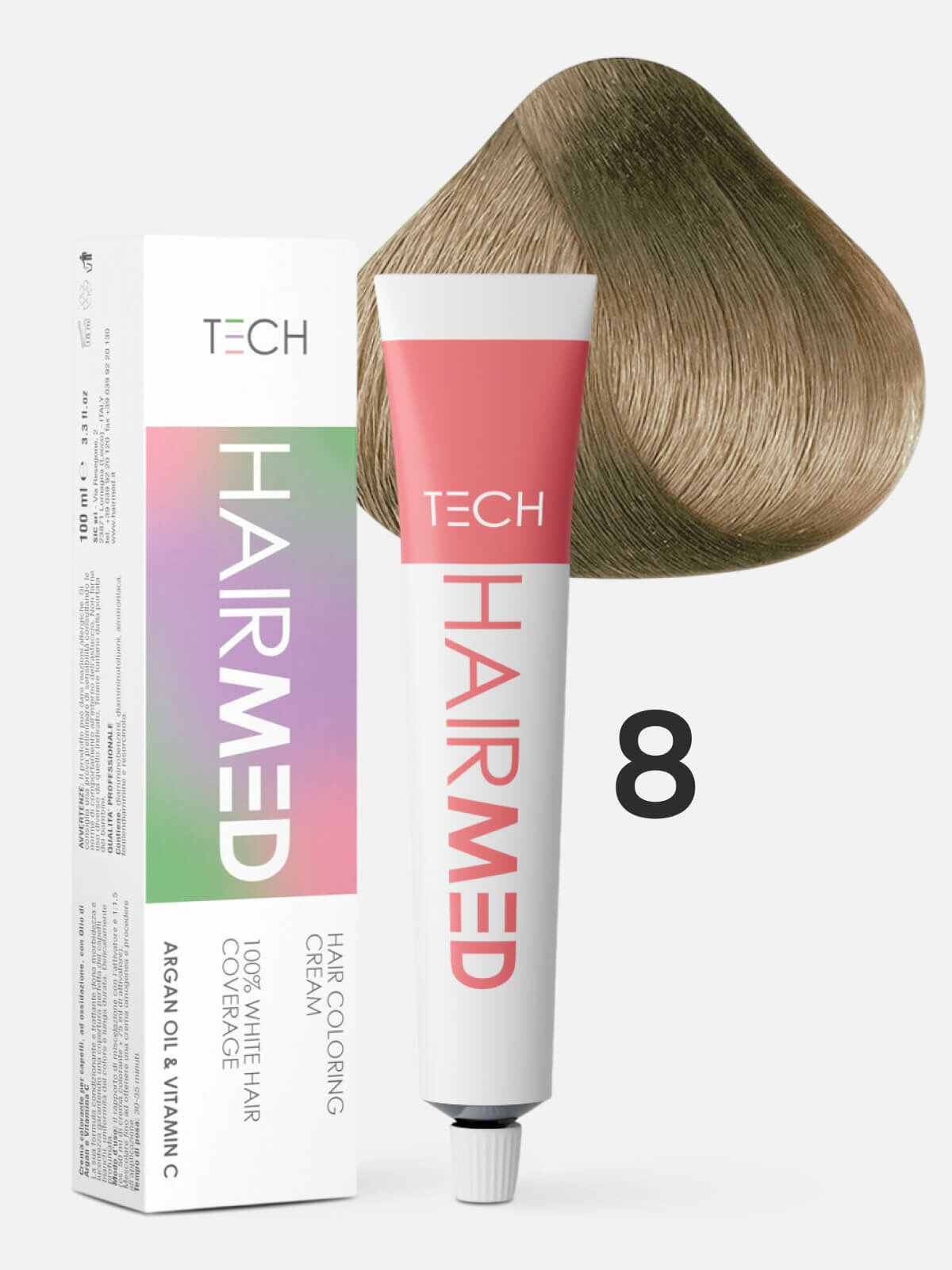 Крем - краска для волос профессиональная Hairmed 8 Светлый русый, 100 мл
