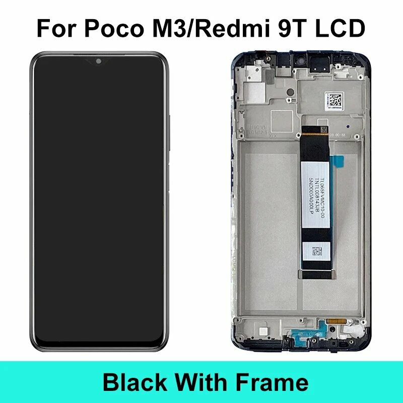 6,53-дюймовый IPS LCD-дисплей Для Xiaomi Poco M3 Redmi 9T, Сенсорный Экран, Замена Black With Frame